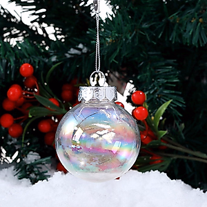 2.5 Inch Iridescent Ornaments Balls, 12Pcs Plastic Clear Christmas Balls Fill-able Mini Ornaments for Crafts Holiday Party Xmas Tree Decorations Home Decor