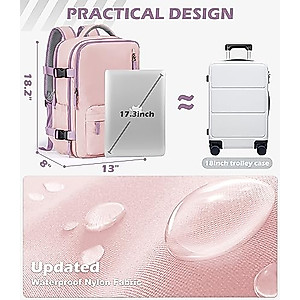 Lekakii Travel Laptop Backpacks for Women Carry On, 40L Nylon Waterproof Backpack for Traveling On Airplane, Gym Backpack Personal Item Essentials, Pink-Purple