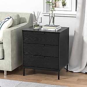 Anmytek Nightstand with 3 Drawers, Modern Wood Night Stand for Bedroom with Storage Drawers, Black Bedside Table Sofa End Side Table for Dorm Small Spaces, 15.7”D x 19.8”W x 23.7”H