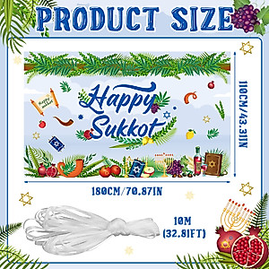 Newwiee Happy Sukkot Party Banner 71 x 43 Inch Sukkot Backdrop Banner Sukkah Decoration Etrog Lulav Jewish Tapestry Decorations Photography Background Wall Decoration for Photo Booth Wedding Birthday