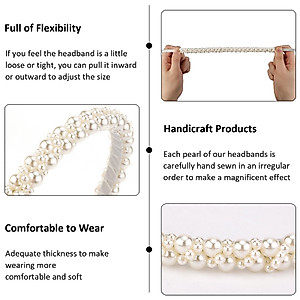 Hapdoo White Pearl Headbands for Women Girls, Cute Beads Headband with Faux Pearl for Wedding Bride, Fashion Beaded Bling Hairbands Hair Hoop Accessories for Birthday