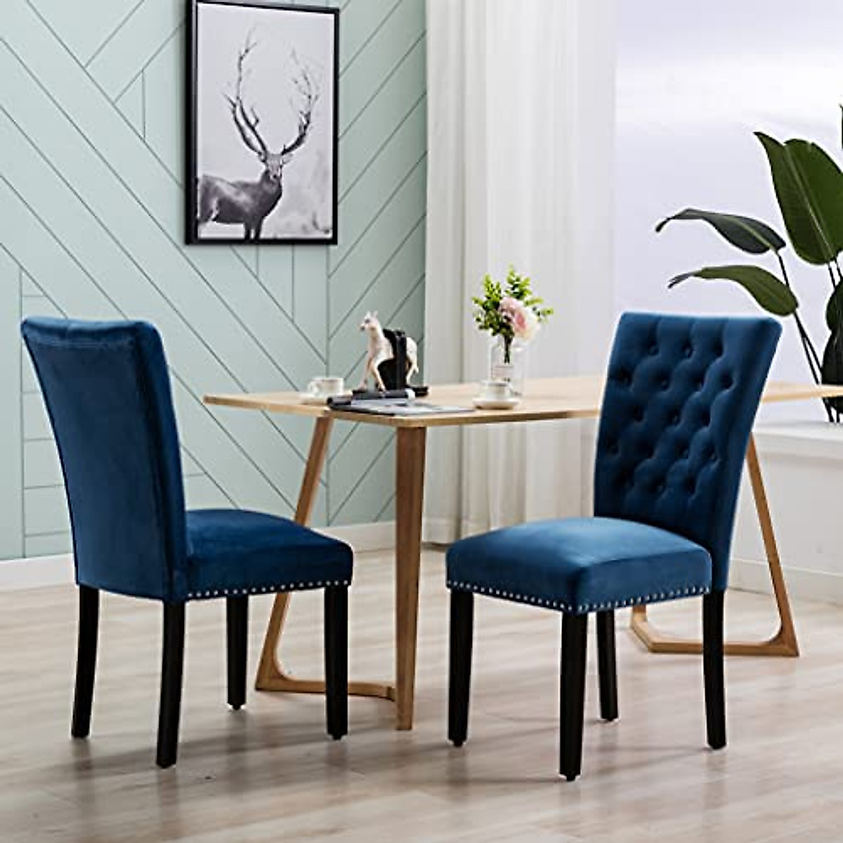 Per-Home Parsons Upholstered Accent Dining Chair, Set of 2, Wood (Blue)