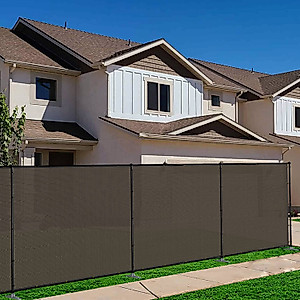 TANG 6'x24' Outdoor Privacy Fence with Iron Poles Ground Spikes Outdoor Divider Dog Fence for Garden Backyard Patio Yard Barrier Boarder, Brown