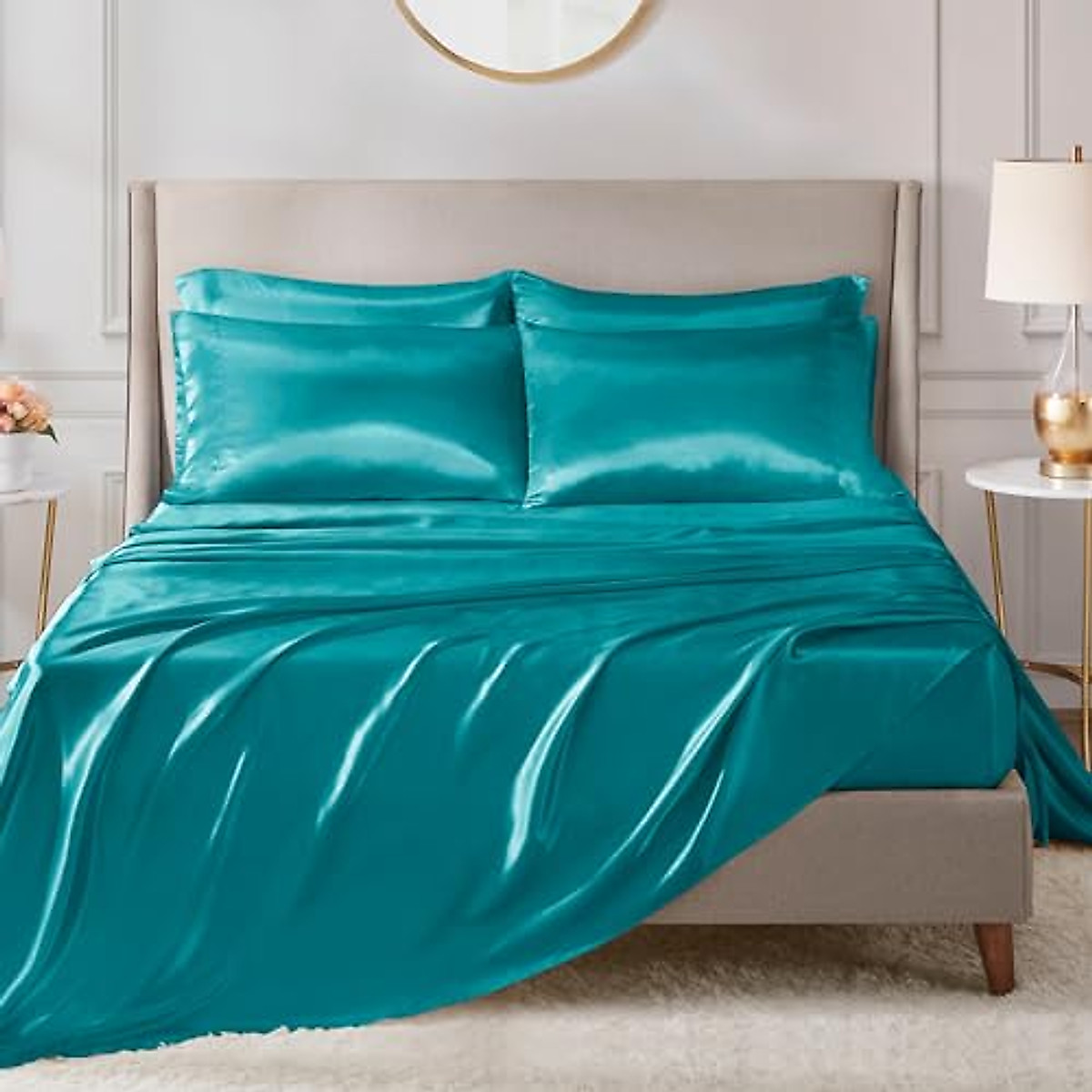 Madison Park Essentials Satin Luxury Wrinkle-Free High-Luster and Silk Standard Teal 2
