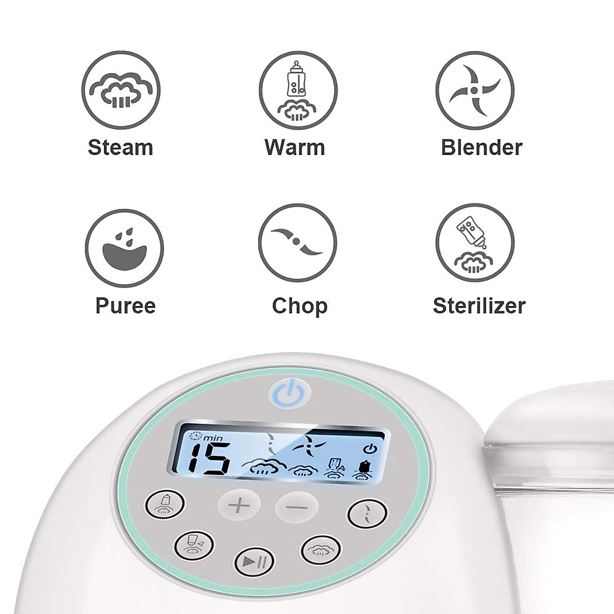 Baby Food Maker and Processor with 5 in 1 Function, Clear Touch Control Panel with LCD Display, Auto Shut-Off, BPA Free