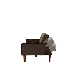 Modern Upholstered Fabric Folding Futon Sofa Bed for Compact Living Space, Apartment, Dorm, Convertible Sleeper Sofa Couch Home Recliner Lounge with Armrest, Square Wooden Legs and Center Leg (Brown)