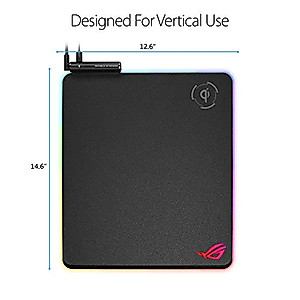ASUS ROG Balteus Qi Vertical Gaming Mouse Pad with Wireless Qi Charging Zone, Hard Micro-Textured Gaming Surface, USB Pass-Through, Aura Sync RGB Lighting and Non-Slip Base (12.6” X 14.6”)