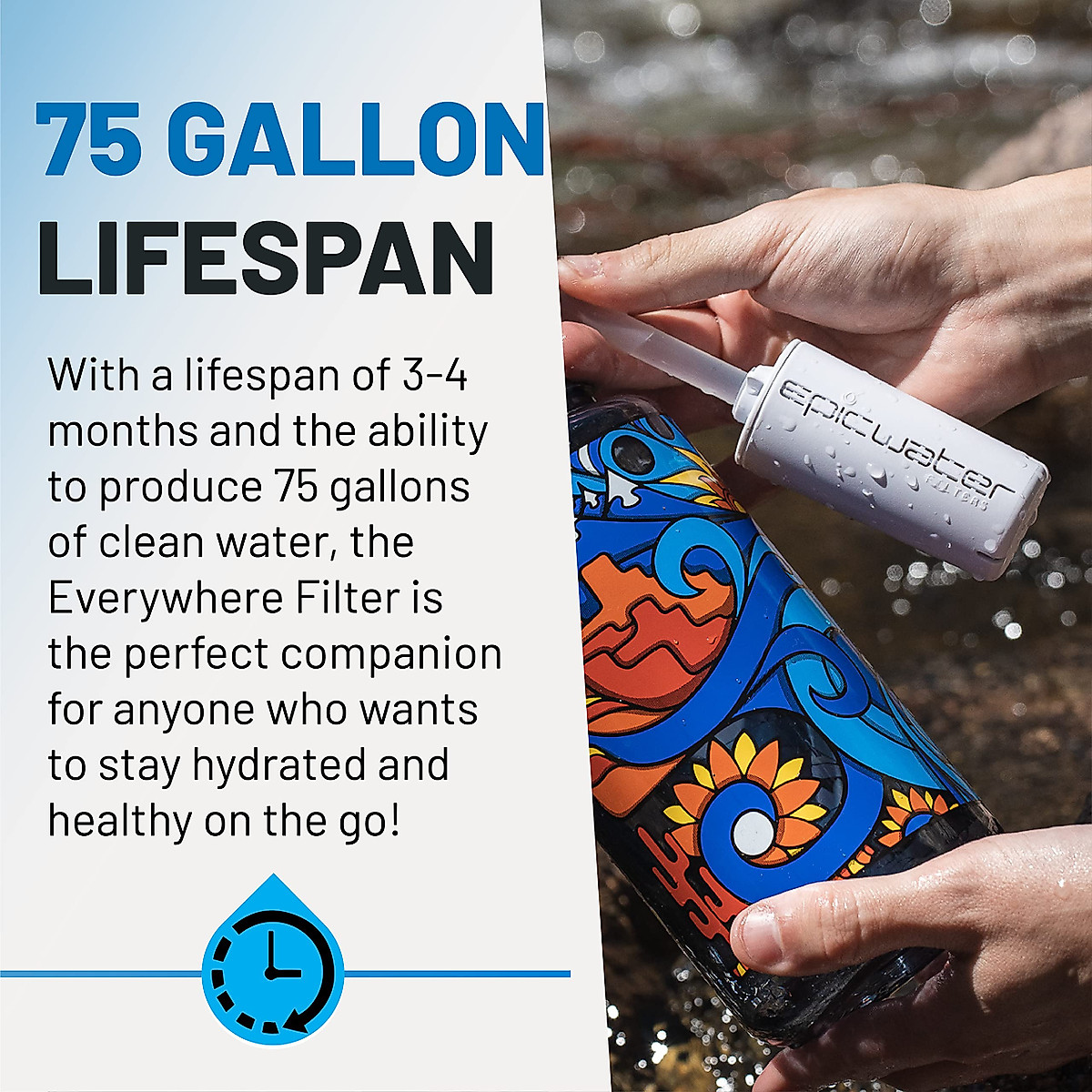Epic Water Filters Everywhere Bottle Filter Complete Filter | 1-Pack | 75 Gallon Total Filter Life | 3-4 month Supply | Compatible with all Epic Water Bottles | Replaces Everyday and Outdoor