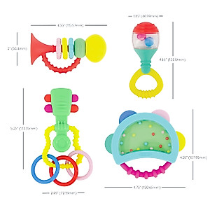 Infantino Baby's 1st Teethe and Play Music Set - Baby Essentials 4 Piece Gift Set, Instrument Themed Teethers and Rattles for Sensory Stimulation and Motor Development for Babies & Toddlers, BPA Free