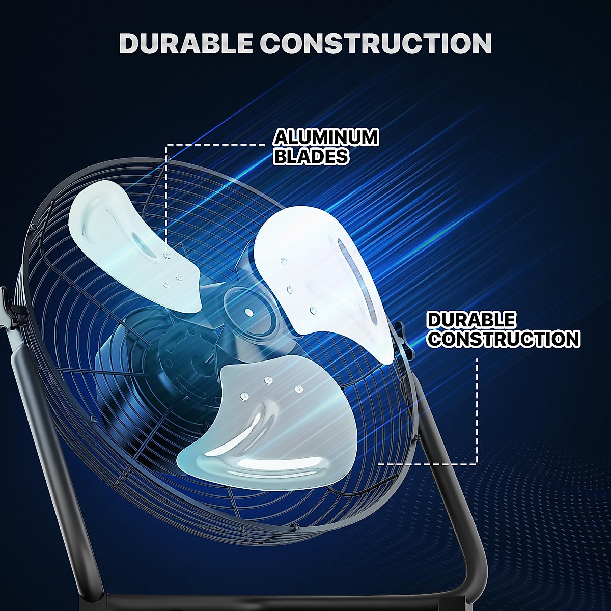 mollie 14 Inch High Velocity Fan Heavy Duty Metal Industrial Floor Fan 3 Speed Adjustable Tilt Portable Quiet Air Circulator for Warehouse, Workshop, Factory and Basement, 1018 CFM, Black