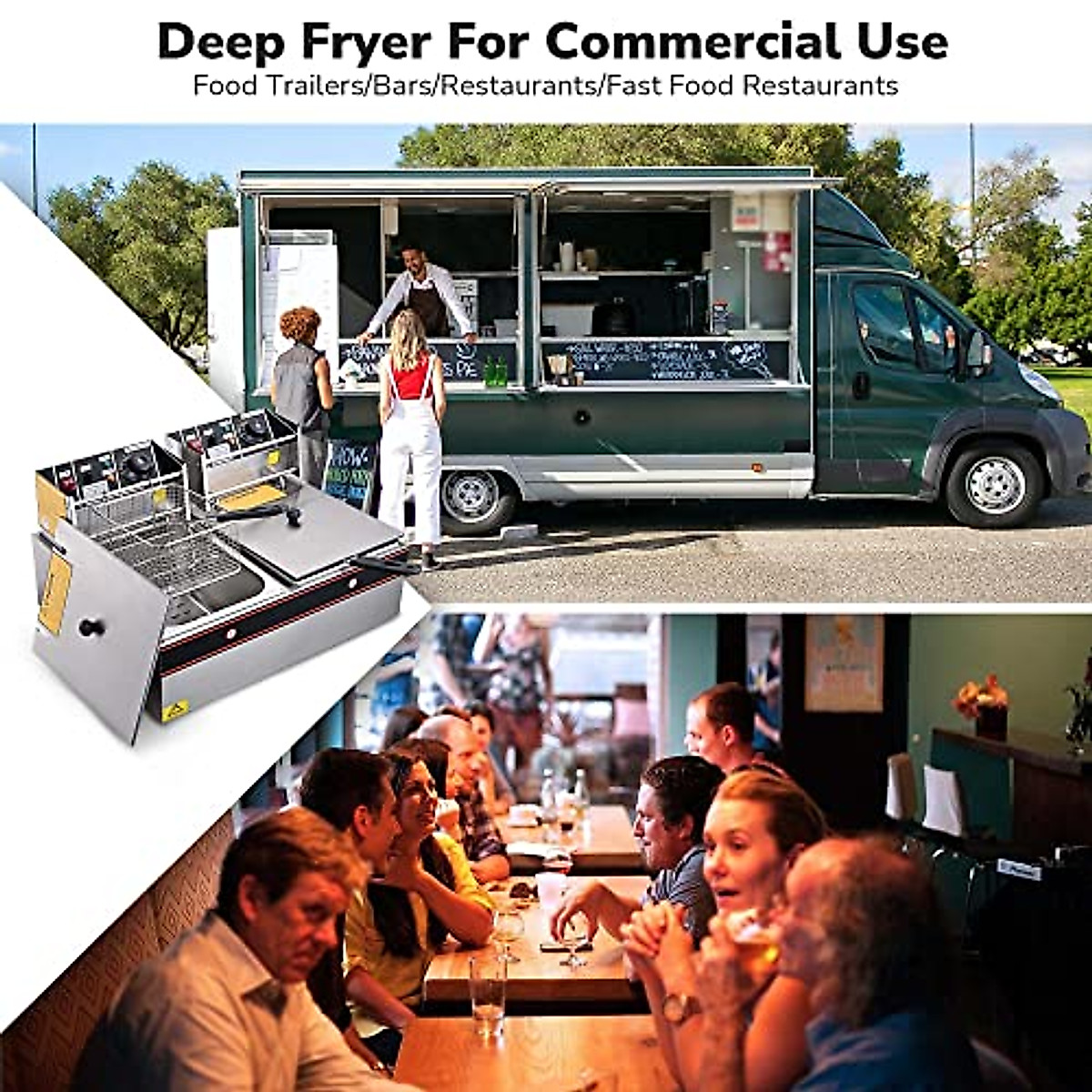 WeChef 24L Commercial Deep Fryer with Dual Tank Baskets&Lids 5000W Stainless Steel Electric Countertop Fryer for Restaurant Food Truck