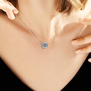 WINNICACA Evil Eye Necklace Sterling Silver Evil Eye Charm Necklace Good Luck Vintage Eye Pendant Jewelry Protection Gift for Women Friend Birthday - Mom gifts (Evil Eye 1)