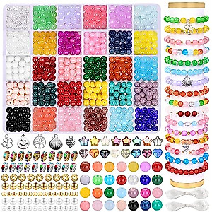 DIYDEC 671pcs Glass Beads Bracelet Making Kits 30 Colors 8mm Crystal Beads for Jewelry Making Round Gemstone Stone Beads with Rondelle Spacer Beads DIY Crafts for Girls Adults