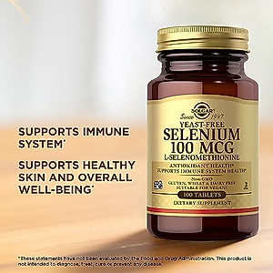 Solgar Yeast-Free Selenium 100 mcg - 100 Tablets - Supports Antioxidant & Immune System Health - Non-GMO, Gluten Free, Dairy Free, Kosher - 100 Servings