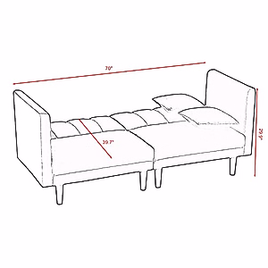 LCH Futon Bed Convertible Velvet, Modern Sleeper Sofa with 2 Pillows, 3 Adjustable Angles for Backrest, Living Room Couch with 7 Sturdy Metal Legs, Upholstered Loveseat for Home, Office, Black