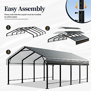 SUNLEI 12X20 FT Carport, Heavy Duty Carport Canopy with Galvanized Steel Roof and Frame, Metal Carport Upgraded Extra Large Garage for Pickup, Boat, Car and Tractors