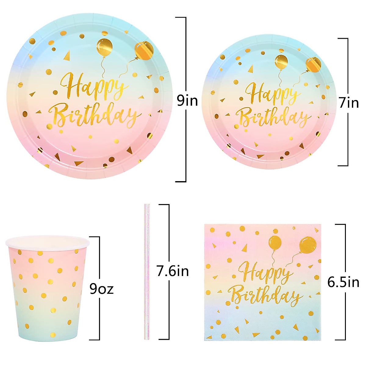 Boocikey 200 Pcs Pastel Party Supplies Birthday Party Plates and Napkins Sets,Disposable Pastel Birthday Plates - Rainbow Paper Plates Napkins Cups for Birthday Baby Shower Party Decorations