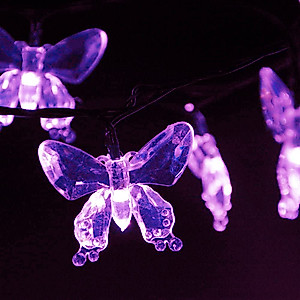 WONFAST Solar String Lights, Waterproof 16ft 20LED Butterfly Christmas Fairy Lights Decorative Lighting for Home Party Wedding Patio Garden Porch Balcony (Purple)