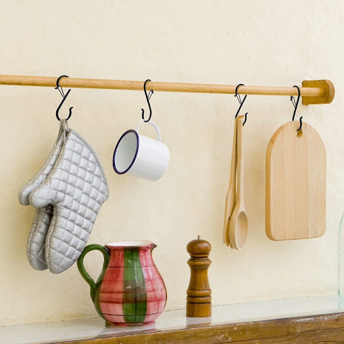 Zienlay 20 Pack S Hooks for Hanging, 3.5 Inch S Hooks Heavy Duty for Hanging Clothes Plants Black S Shaped Hooks with Safety Buckle Kitchen Pot Rack Closet Hooks for Kitchen Utensil, Pots, Pans