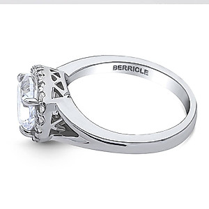 BERRICLE Sterling Silver Halo Wedding Engagement Rings Pear Cut Cubic Zirconia CZ East-West Cocktail Promise Split Shank Ring for Women, Rhodium Plated Size 4