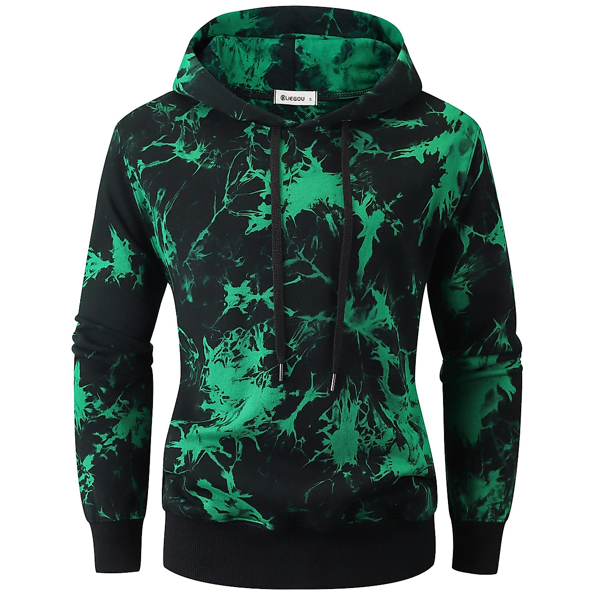 KLIEGOU Mens Tie-Dye Pullover Hooded Sweatshirt (Grass green, Large)