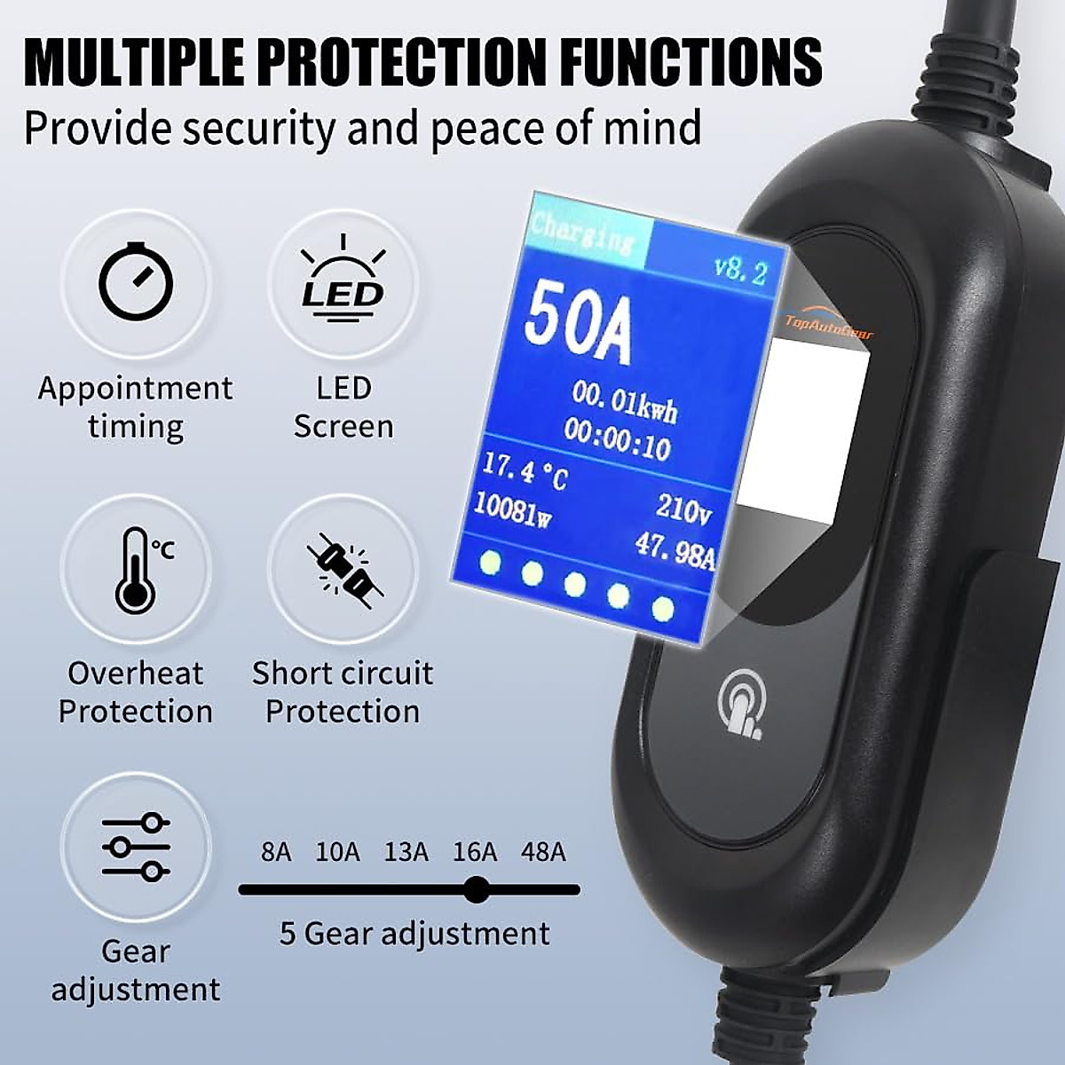 TopAutoGear Electric Vehicle Charger 50 Amp,Level 2 Portable EV Charging Station with 25 FT Cord Super Fast Car Charging Station, NEMA14-50, Compatible Indoor/Outdoor EVSE SAE J1772