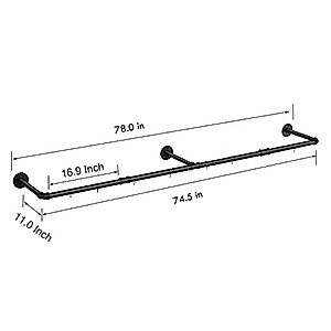 SERENITA 74.5" Super Long Industrial Pipe Clothing Rack 73 inch, Hanging Rod for Closet, Wall Mounted Multi Purpose (73 inch 1 Pack)