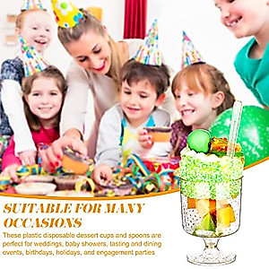 Youyole 50 Pcs 6 oz Dessert Cups with 50 Pcs Spoon Disposable Gold Glitter Plastic Cups Wine Plastic Goblets Tasting Spoon Wine Goblet Glasses Ice Cream Bowls for Christmas Wedding Party