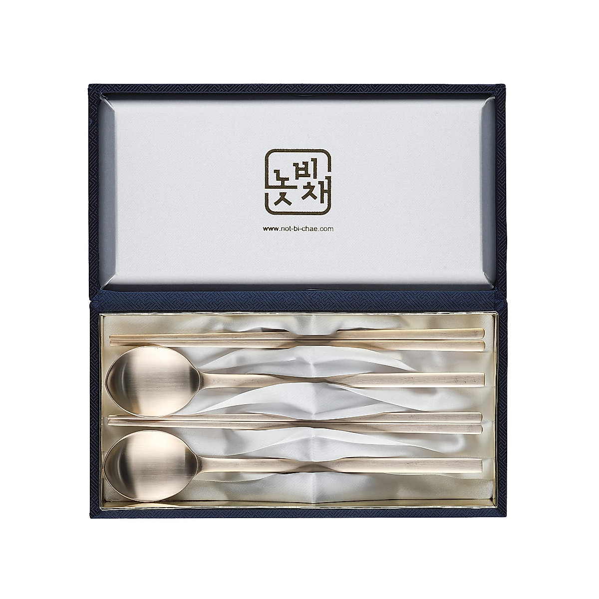 Notbichae Premium Bronzeware Cutlery Spoon Chopsticks Set Korean Traditional Handmade Tableware BANGJJA YUGI with Gift Box 한국 유기 (Traditional Shape Set)
