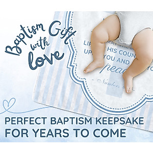Baptism Gifts for Boys, Girls - Baptismal Gifts, Christening Gifts for Baby Boys, Girls - Baby Dedication Gifts from Godmother, Godfather, Godparent - Blue and White Flannel Blanket, 30"x 36"
