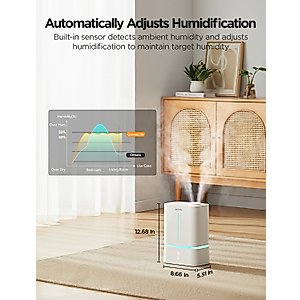 GoveeLife Smart Humidifier for Bedroom Large Room, 4.5L Cool Mist Top-Fill Humidifiers with Scent Diffuser & Night Light, Voice & App Control, Dual 360° Rotation Nozzles, Handle Design, Auto Shut Off