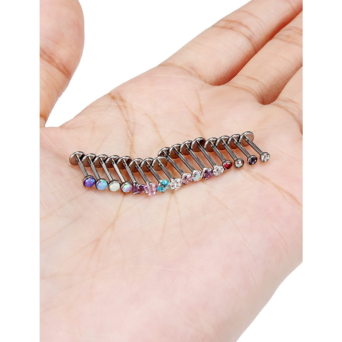 Oicctyzio 18g Threadless Push In Earrings Nose Rings Studs for Women Men Hypoallergenic Surgical Steel Flat Back Cartilage Earring Tragus Helix Lip Labret Medusa Piercing Jewelry