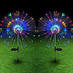 Nantala Solar Firework Lights, Outdoor Solar Garden Lights Waterproof,8 Lighting Modes 120 LED Twinkling and Steady, Suitable for Gardens, courtyards, Parties, Flowerbed (2 Pack, Colorful)