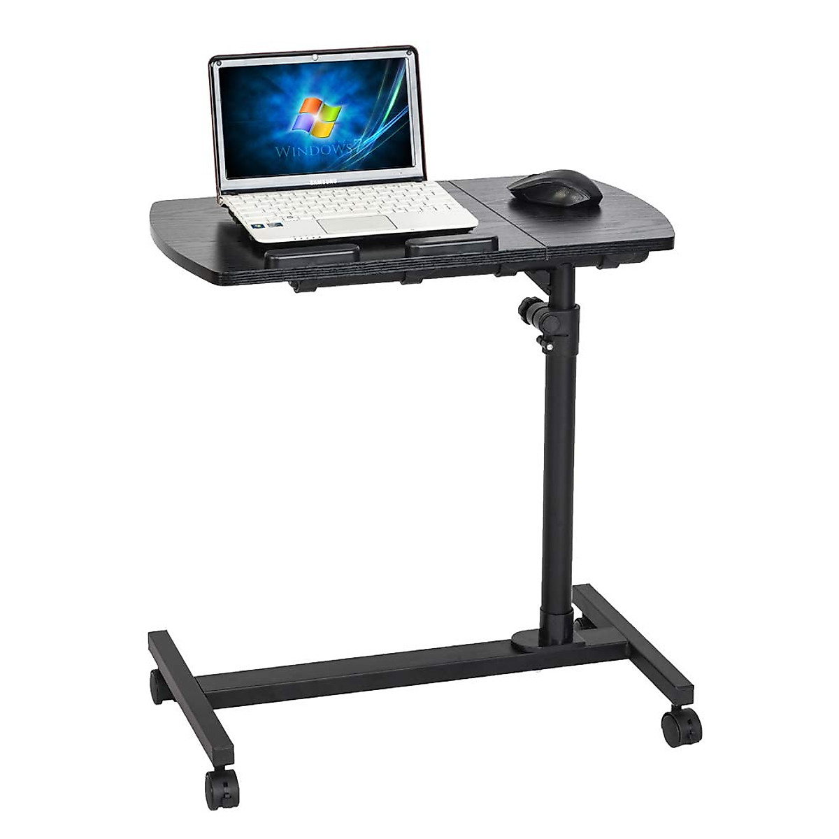 Black Mobile Standing Desk, Adjustable Rolling Desk, Portable Laptop Desk with Wheels, Overbed Bedside Table Laptop Table for Couch,Overbed End Table,Ver Bed Table with Wheels Adjustable 59x34x97CM