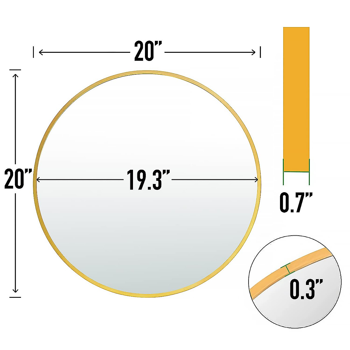 SCWF-GZ 20" Round Mirror Circle Wall Mounted Hanging or Against Wall Metal Frame Dressing Make-up Mirrors for Entryway Bedroom Bathroom Living Room 20 inch Gold