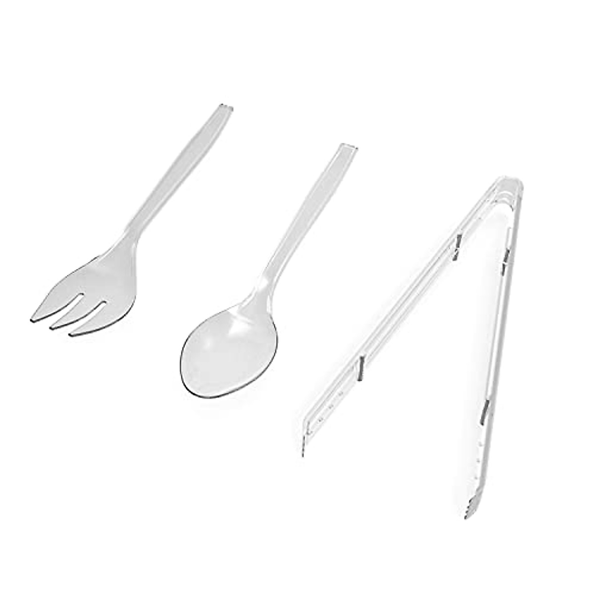 Plastic Serving Utensils, 9" Clear Disposable Utensils 18 Pack, 6 Serving Tongs, Spoons, Forks