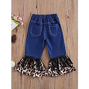 YEAHDOR Toddler Baby Bell Bottoms Baby Girls Ruffle Leggings Flare Skinny Denim Jeans Pants Dark Blue 18-24 Months