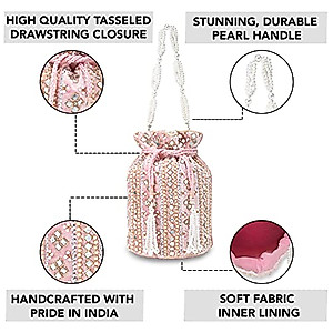 Aheli Indian Potli Bags for Women Evening Bag Clutch Ethnic Bride Purse with Drawstring (P25PK)