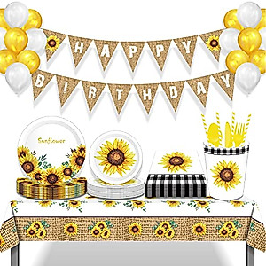 UOMNICUE Sunflower Party Tablecloth,2 PCS Plastic Sunflower Themed Yellow Floral Printed Table Cover Rectangular Table Cloth for Baby Shower Birthday Party Supplies Kitchen Dining Room Decoration