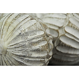 Things2Die4 Weathered Whitewashed Hand Carved Wooden Decor Balls Set of 4