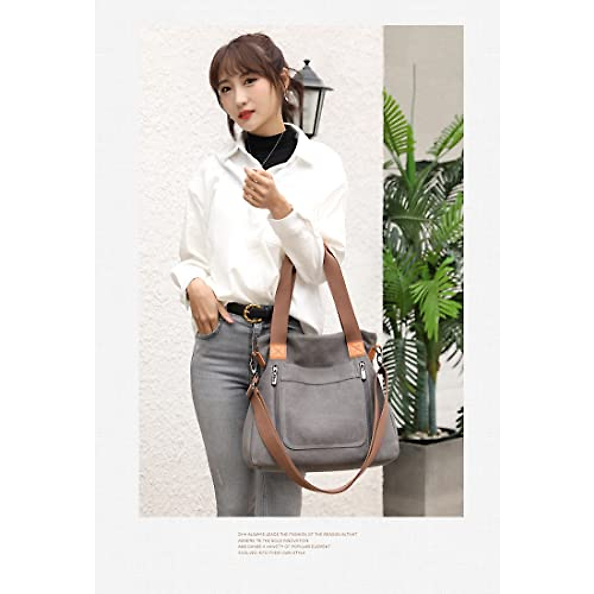 Women's Tote Canvas Satchel Hand Bag Corssbody Retro Clutch Muti Pocket Shoulder Bag Purse Hobo Bag
