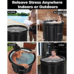 XL Ice Bath Tub for Athletes & Adults - 105 Gallons Ice Tub, Cold Plunge Tub with Cover, Ice Plunge Tub for Recovery & Cold Water Therapy, Inflatable Ice Bath Barrel for Indoor Outdoor- Black
