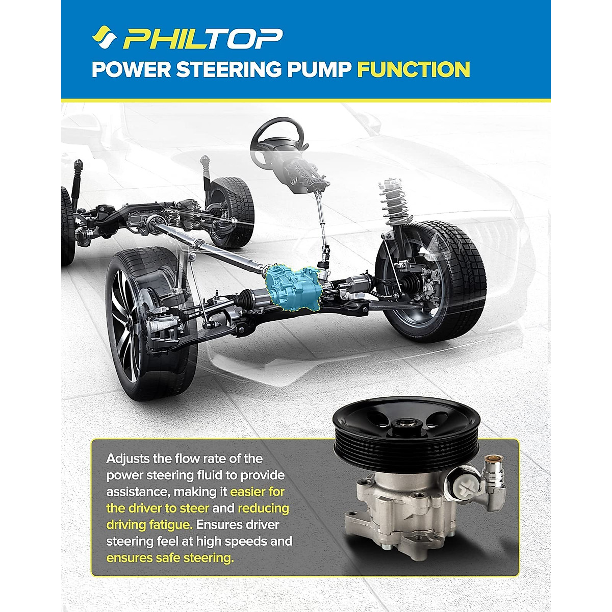 PHILTOP 21-5294 Power Steering Pump Fit For ML320 1998-2003 3.2L, ML430 1999-2001 4.3L, ML55 AMG 2000-2003 5.5L Power Steering Pump with Pulley