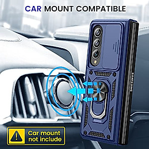 VEGO for Samsung Z Fold 4 Case, with Slide Camera Cover & Screen Protector Built-in 360° Rotate Ring Stand Protective Cover Case 5G 2022 - Blue