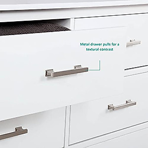 Dream On Me Universal Double Dresser in White, Kids Bedroom Dresser, Six Drawers Dresser, Mid-Century Modern, Made of Solid, Sustainable Pinewood, Easy Assembly