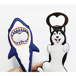 Komkommax Bottle Opener Magnetic with Fridge Magnets Decoration, Bottles Opener Cute Animal Bottle Beer Opener for Beer Coke Bartender Kitchen Barware Metal Novelty Cute Fun Shape (Husky)