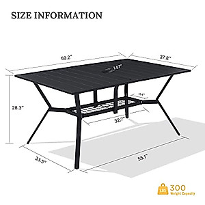 DIFY Rectangle Outdoor Dining Table for 6, 59"x 38" Patio Dining Table with Umbrella Hole, All Weather Outdoor Table for Lawn Garden, Black