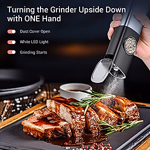 Gravity Electric Salt and Pepper Grinder Set, Rechargeable Salt and Pepper Grinder Set with Charging Base, Safe Switch, Automatic Pepper Grinder with Dustproof Cover, LED Light, Adjustable Coarseness