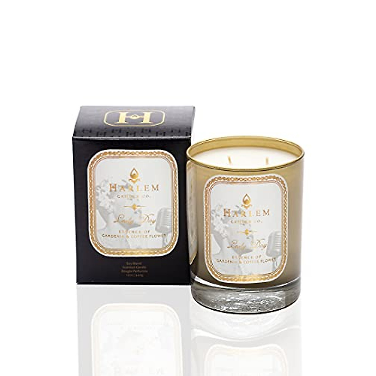 Harlem Candle Company Lady Day Luxury Scented Candle, Double Wick, 12 oz Gold Glass Jar, Soy Wax, Gift Box, Scents of Jasmine, Ylang Ylang, Neroli Blossom and Bergamot