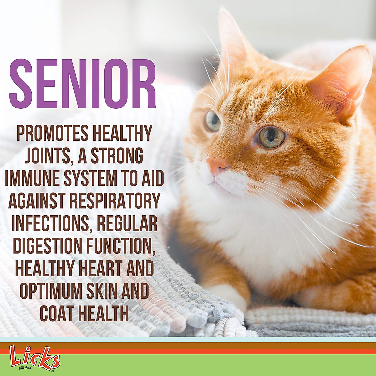 Licks Pill Free Senior Cat - Joint Support & Digestion Supplement for Senior Cats - Immunity Vitamins & Heart Health Supplements for Older Cats - Gel Packets - 30 Use